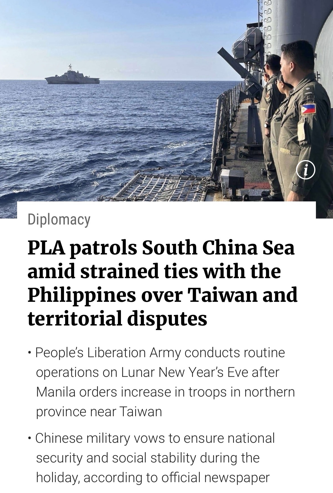 Chinese military announced it conducted routine patrols in South China ...