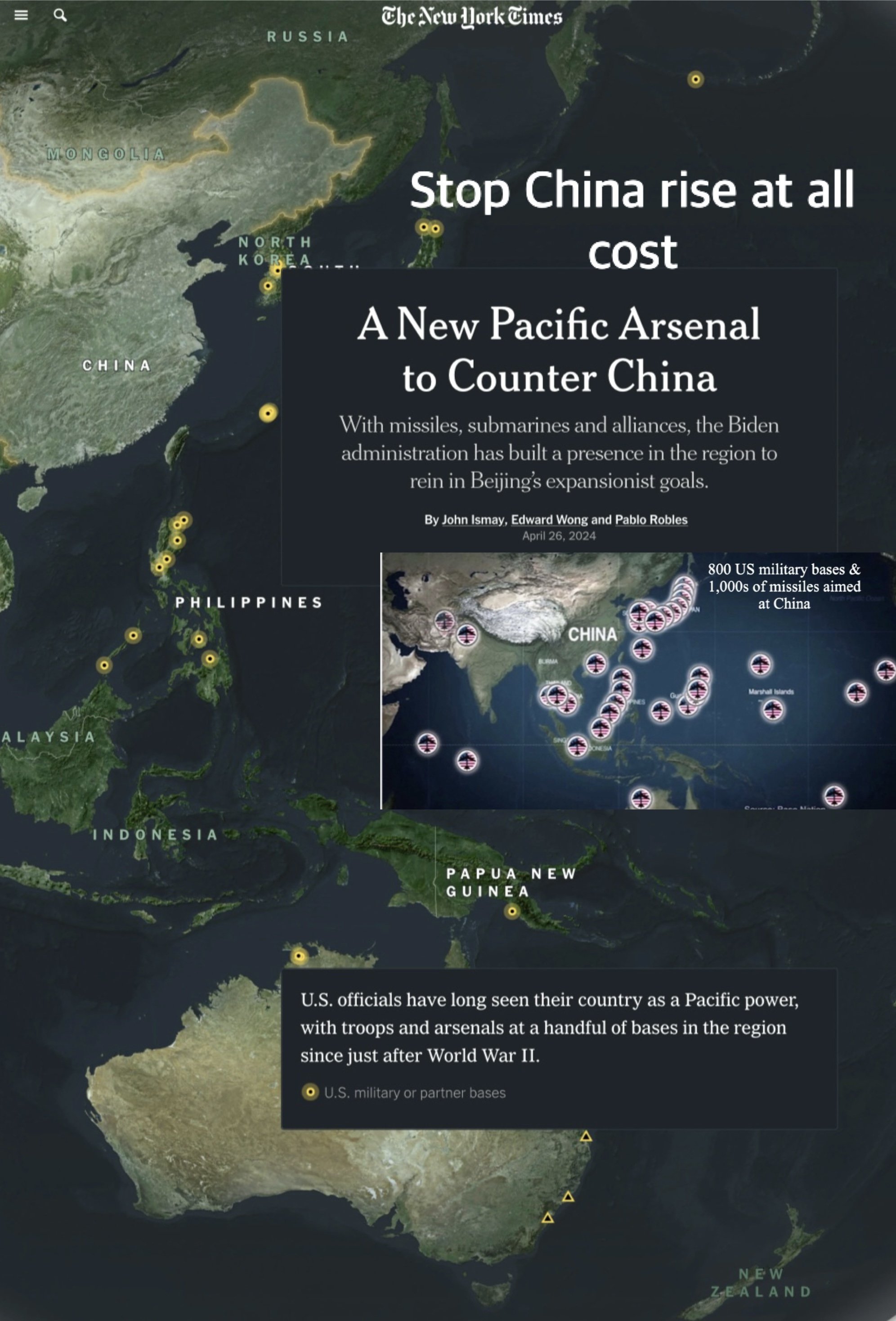 NYT: A New Pacific Arsenal to Counter China’s Peaceful Rise, Stop China ...