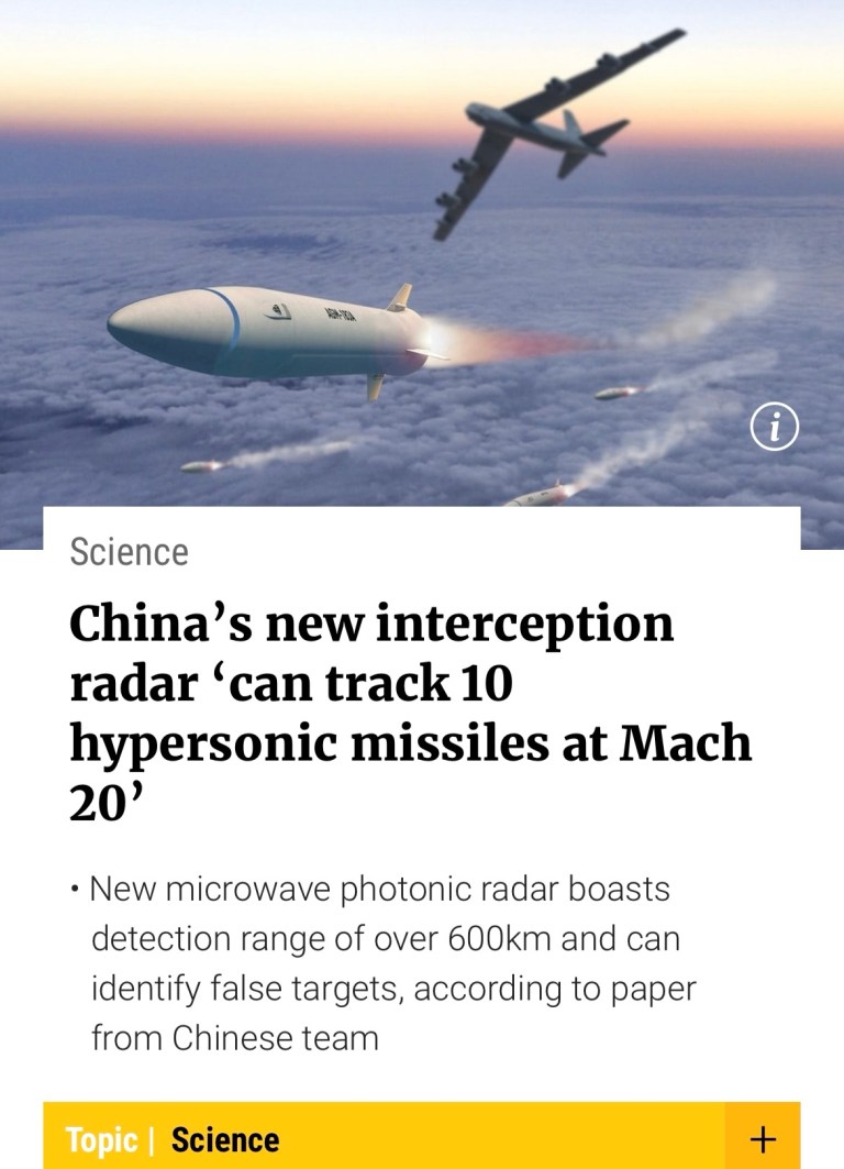 China had built a radar capable of tracking 10 incoming hypersonic ...