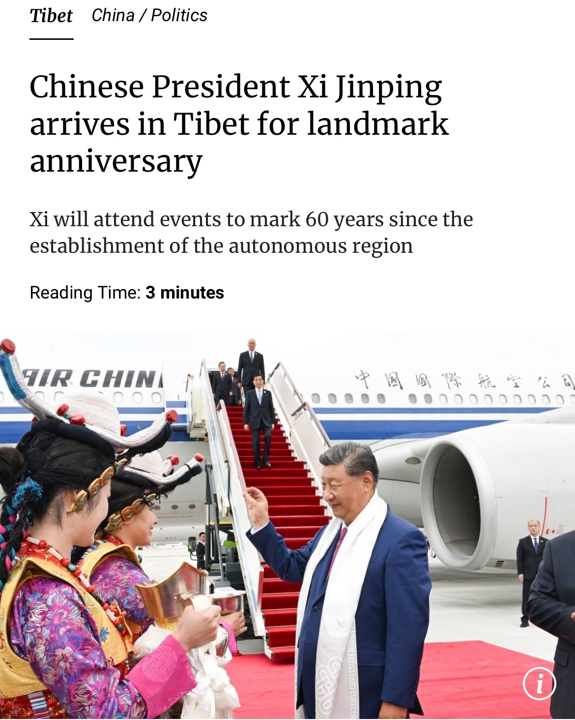 SCMP: Chinese President Xi Jinping arrives in Tibet for landmark ...
