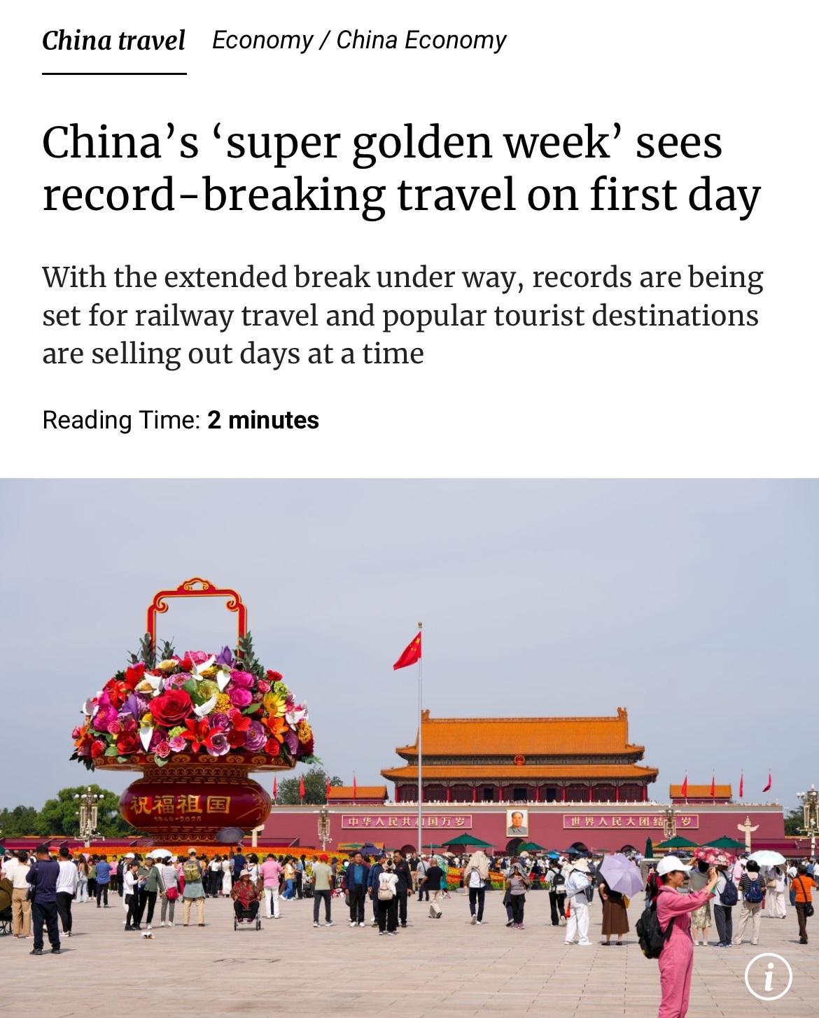 SCMP: China’s ‘super golden week’ sees record-breaking travel on first ...