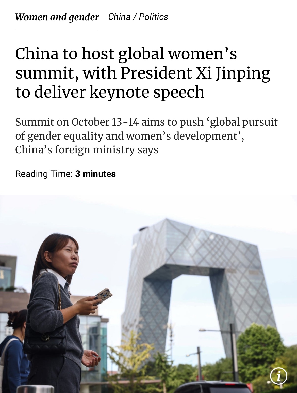 SCMP: China will host a global women’s summit in Beijing next week ...